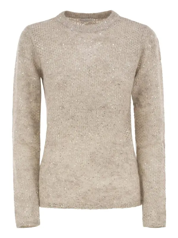 Brunello Cucinelli Mohair & Wool-blend Sweater With Sequins - Cream