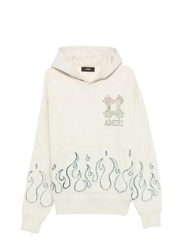Amiri Flame Print Cotton Hoodie - Cream