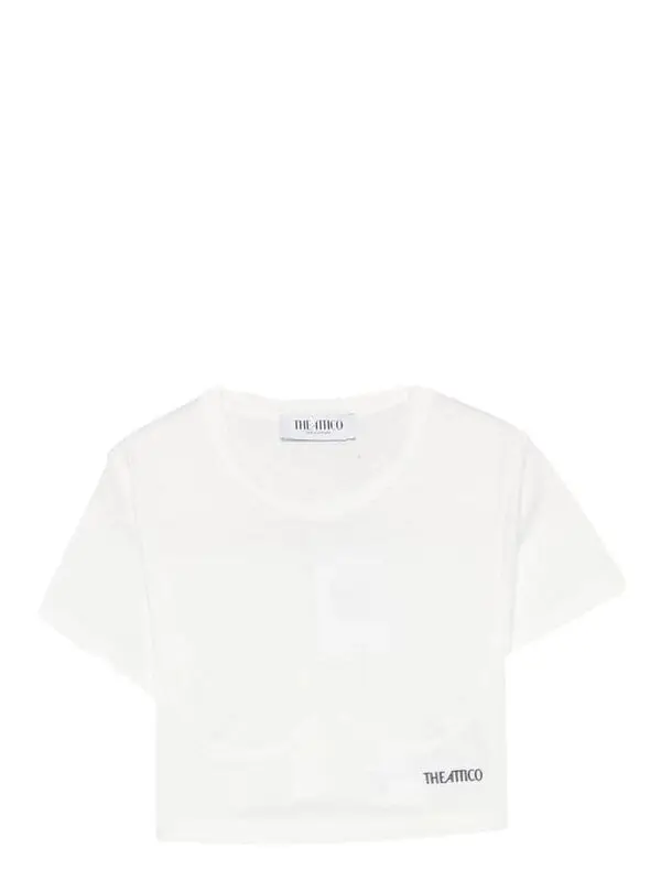 Attico Jersey Logo Print Crop Top - White