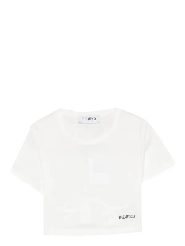 Attico Jersey Logo Print Crop Top - White