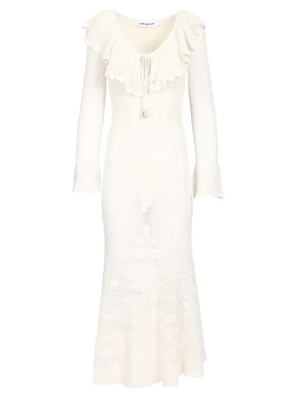 SELF-PORTRAIT Floral Crochet Midi Dress - White