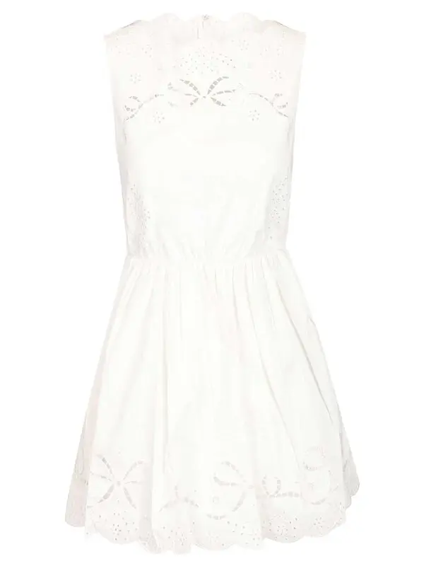 SELF-PORTRAIT Embroidered Cotton Mini Dress - White