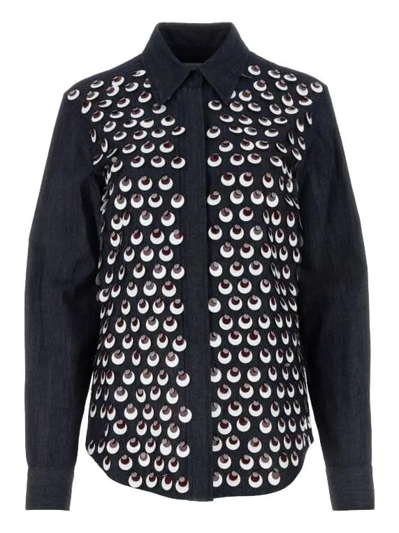 Dries Van Noten Sequined Cotton Denim Shirt - Blue