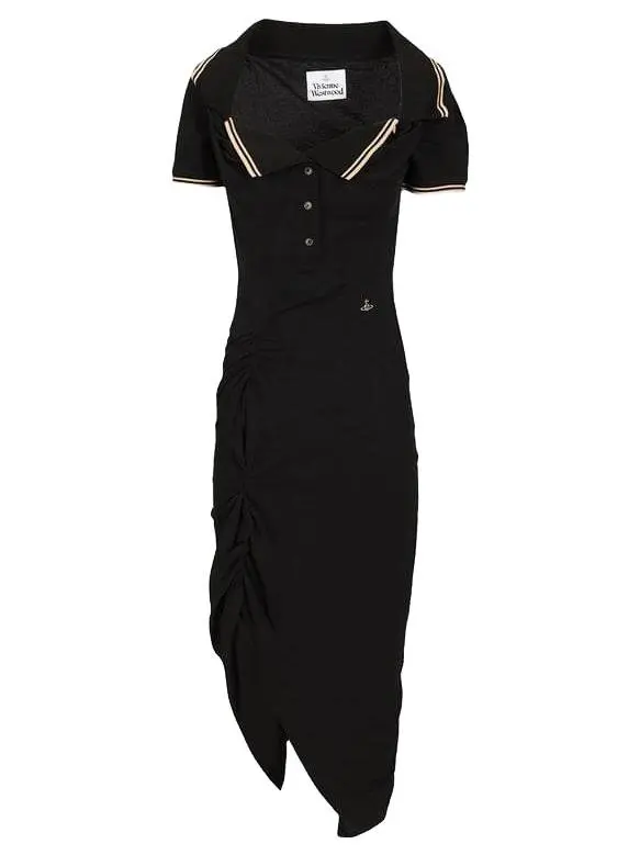 VIVIENNE WESTWOOD Cotton Jersey Ruched Polo Dress - Black
