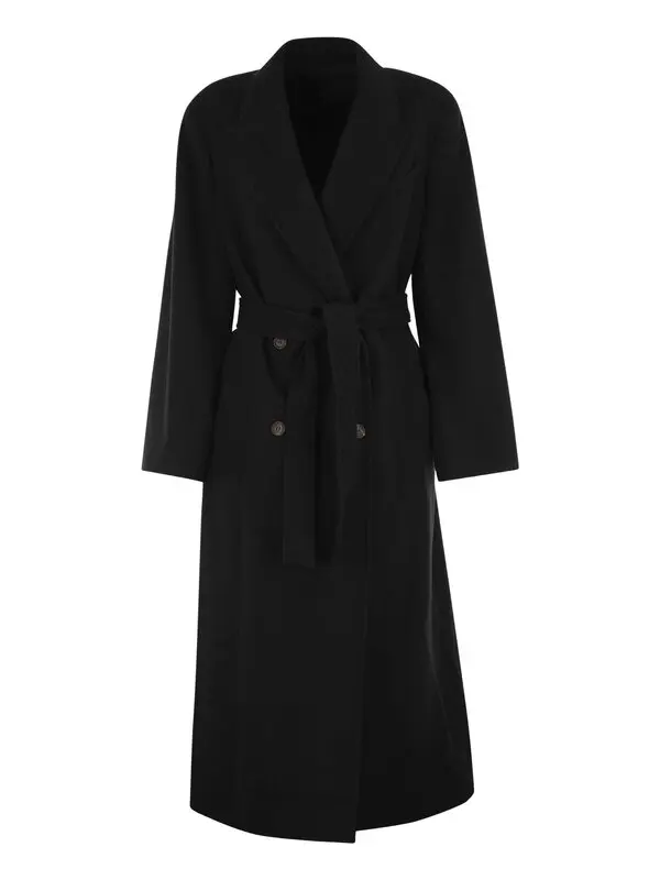 Brunello Cucinelli Pure Cashmere Double-breasted Belted Coat - Black