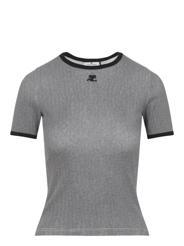 COURREGES Houndstooth Cotton Contrast T-shirt - Black