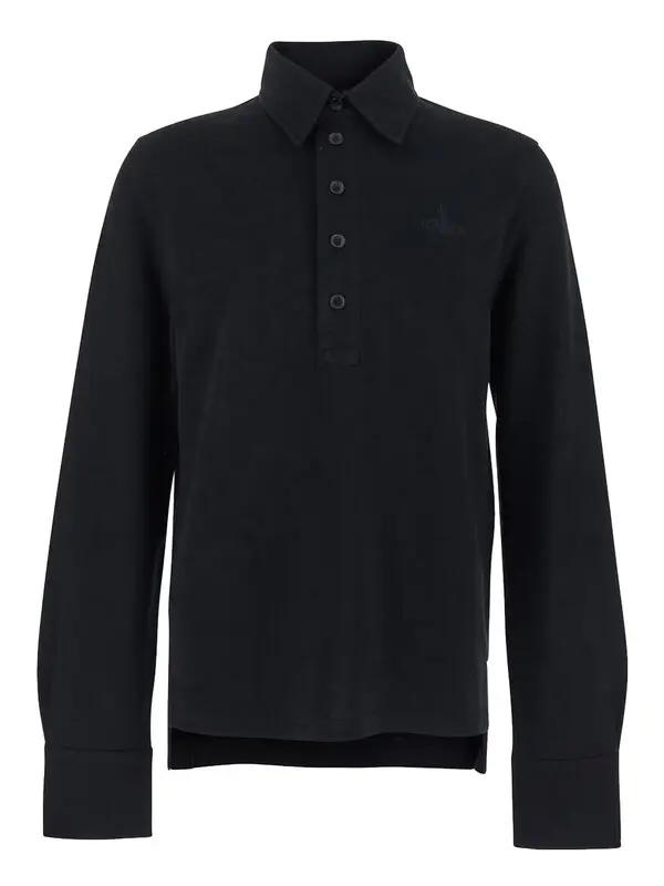 VIVIENNE WESTWOOD Black Long Sleeve Polo With Tone-on-tone Orb In Cotton For - Multicolor