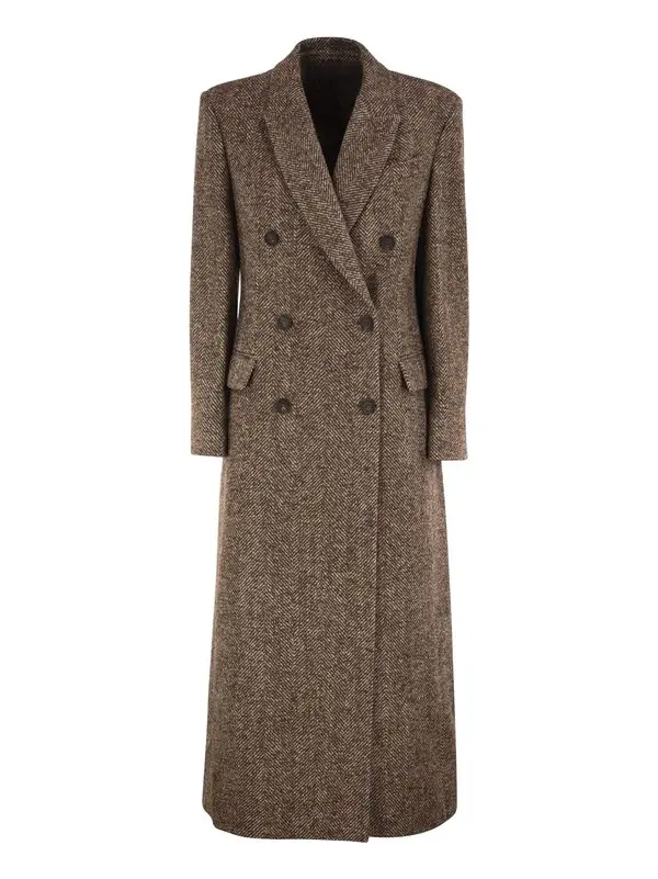 Brunello Cucinelli Double-breasted Wool And Alpaca Herringbone Coat - Brown