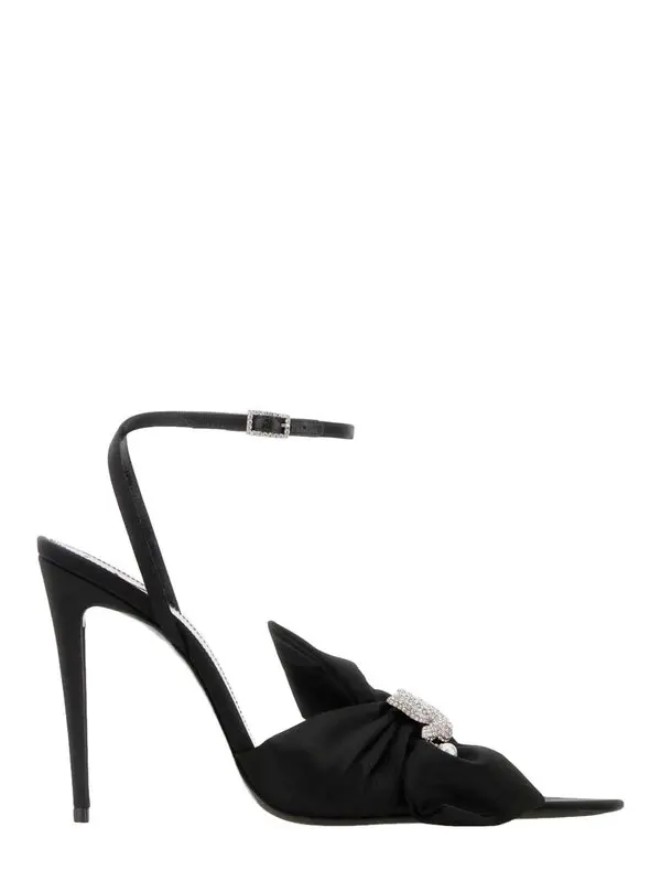 Saint Laurent Dove Knot Detail Silk Crêpe Sandals With Stiletto Heel - Black