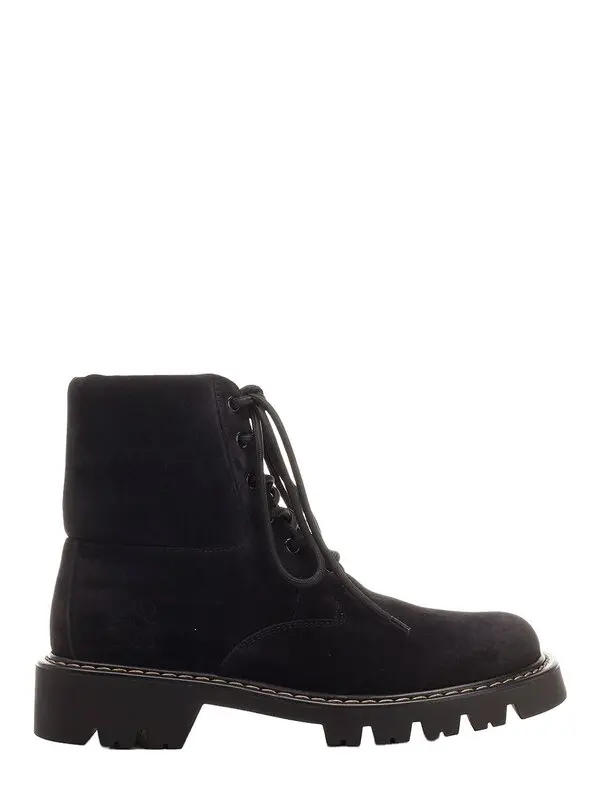 Loewe Sierra Combat Ankle Boot In Suede - Black