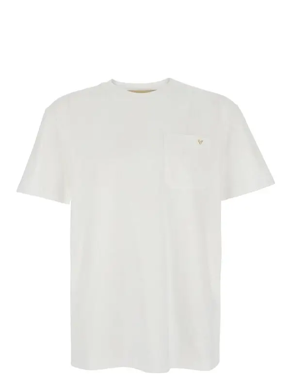 Valentino Garavani White T-shirt With Pocket With Metallic Vlogo In Cotton For - Multicolor