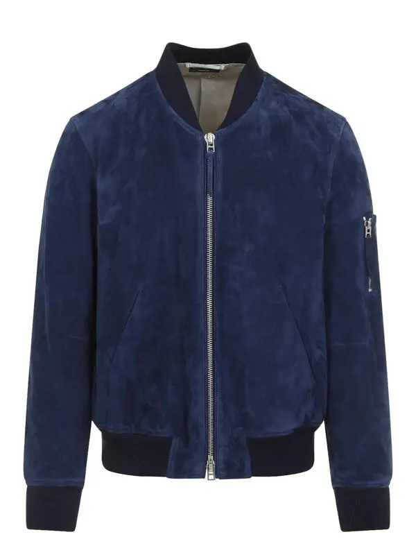 TOM FORD Soft Suede Bomber - Blue
