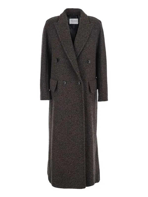 Max Mara Arco' Brown Double-breasted Coat With Peak Revers And Half Belt In Wool And Cashmere - Multicolor