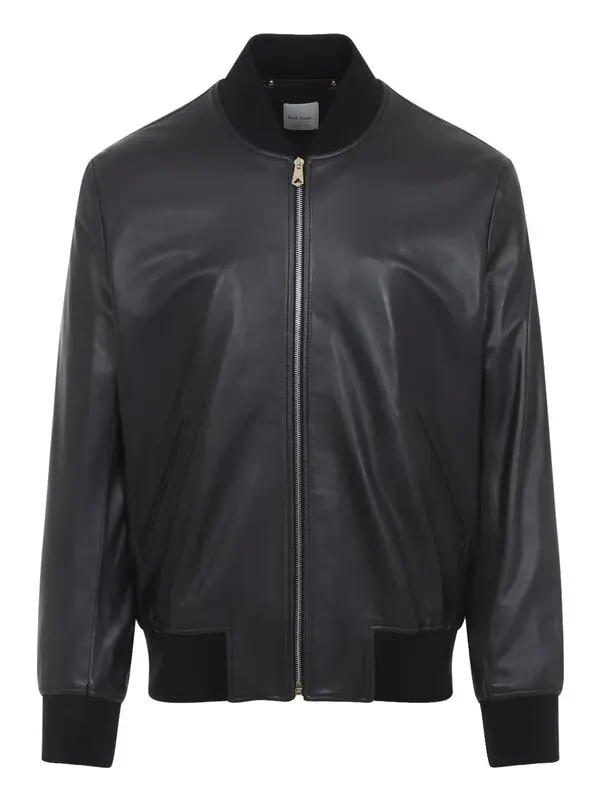 Paul Smith Leather Bomber Jacket - Black