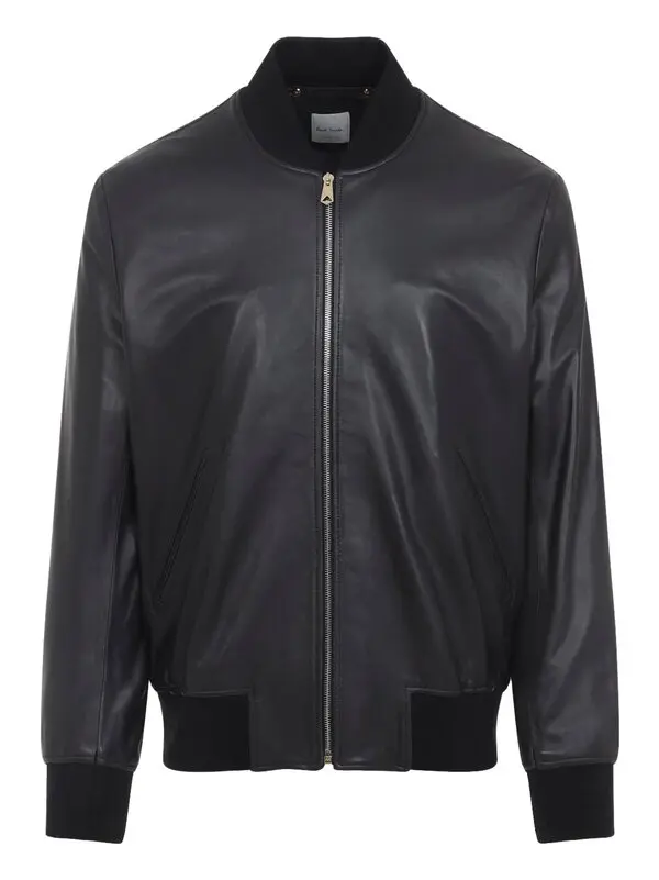 Paul Smith Leather Bomber Jacket - Black