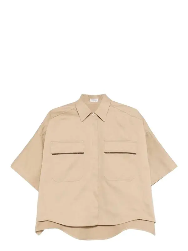 Brunello Cucinelli Camel Welt Pockets Short Sleeves Layered Hem Shirt - Brown