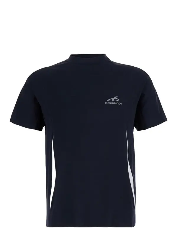 Balenciaga Black Crew Neck T-shirt With Logo Lettering On Front And Back In Tech Fabric Stretch For - Multicolor