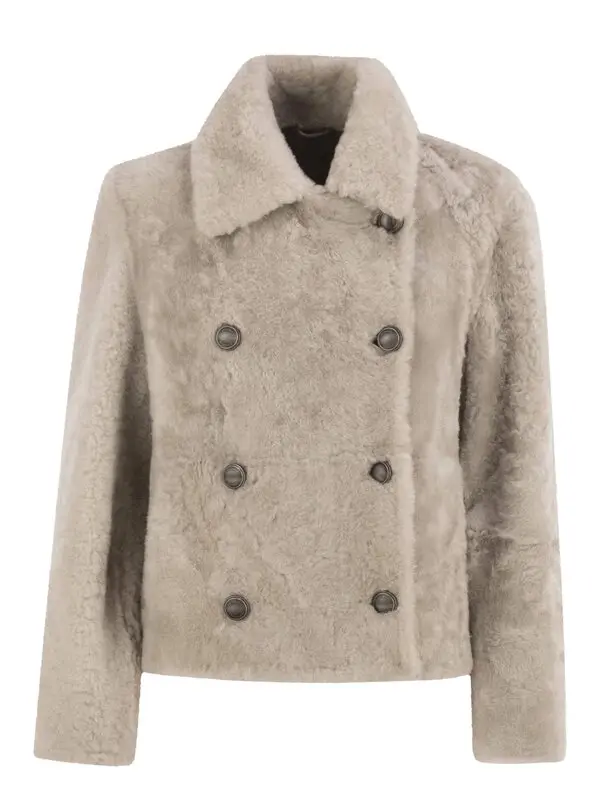 Brunello Cucinelli Double-breasted Shearling Jacket - Cream