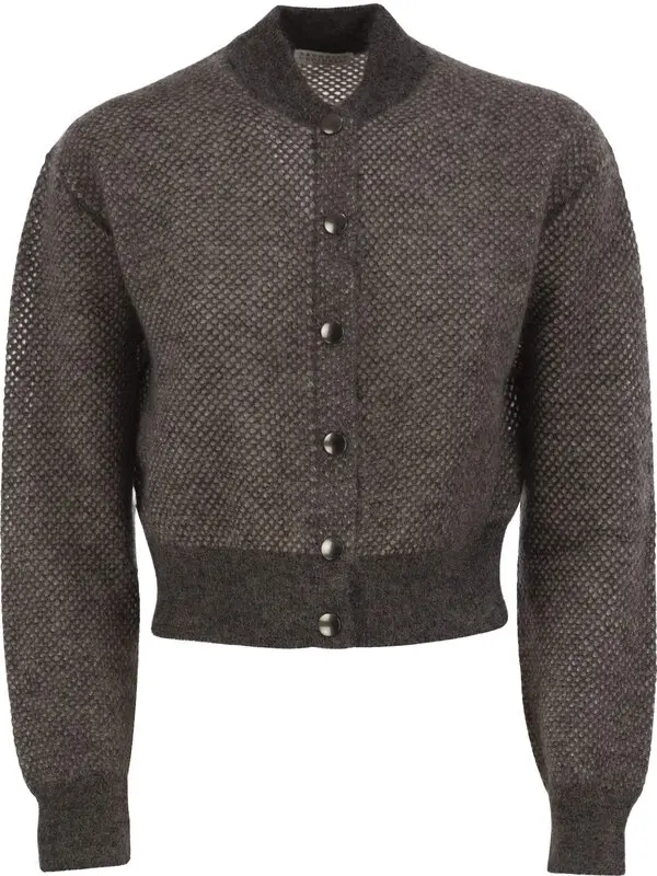 Brunello Cucinelli Openwork Mohair Cardigan With Shimmering Yarn - Brown