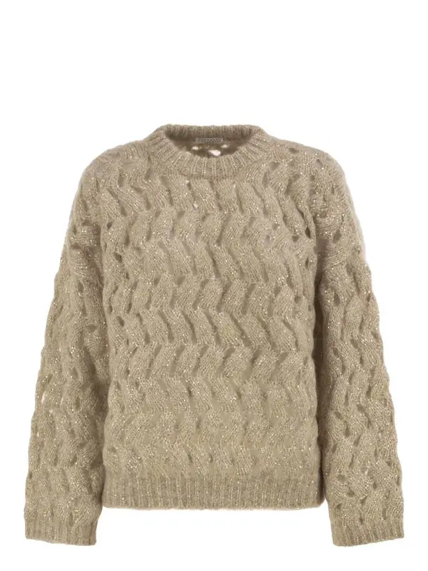 Brunello Cucinelli Openwork Mohair Sweater With Sequins - Cream