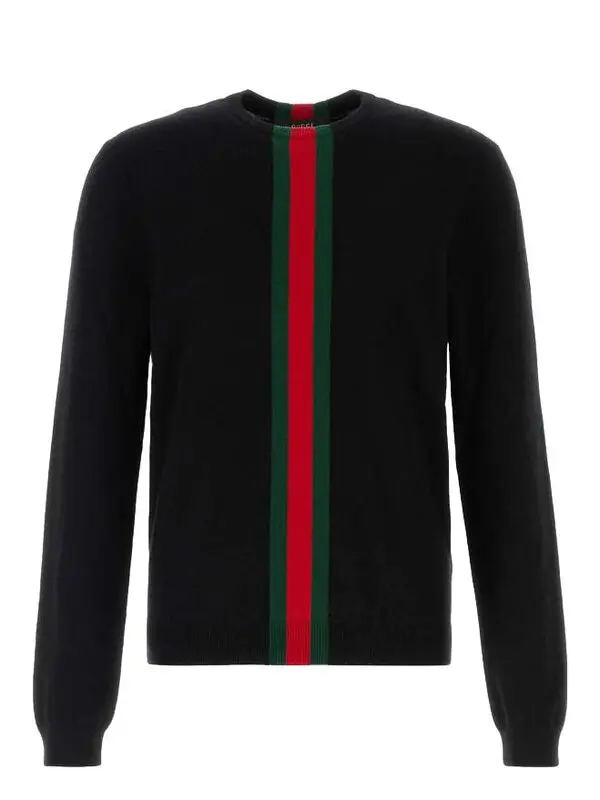 Gucci Cashmere Web-stripe Crew Neck Jumper - Black