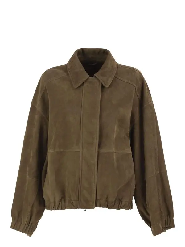 Brunello Cucinelli Suede Leather Bomber Jacket - Brown