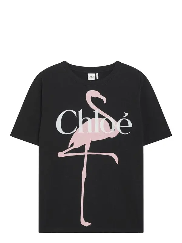 Chloé Logo And Flamingo Print T-shirt - Black