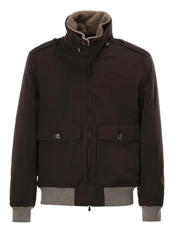 Brunello Cucinelli Padded Bomber Jacket With Shearling Collar And Tailored Details - Brown