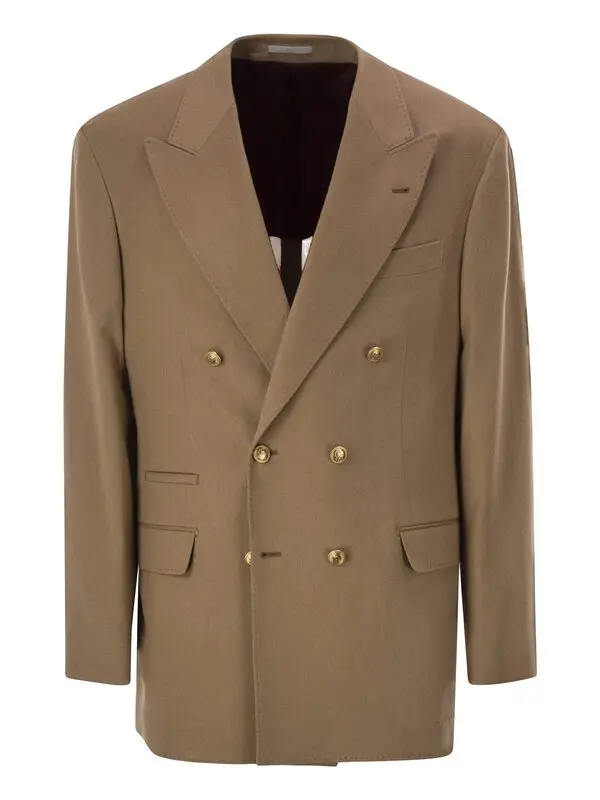 Brunello Cucinelli Double-breasted Pure Camel Hair Blazer With Gold-tone Buttons - Brown