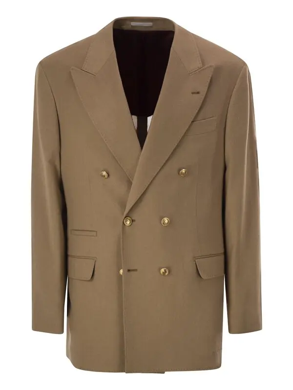 Brunello Cucinelli Double-breasted Pure Camel Hair Blazer With Gold-tone Buttons - Brown