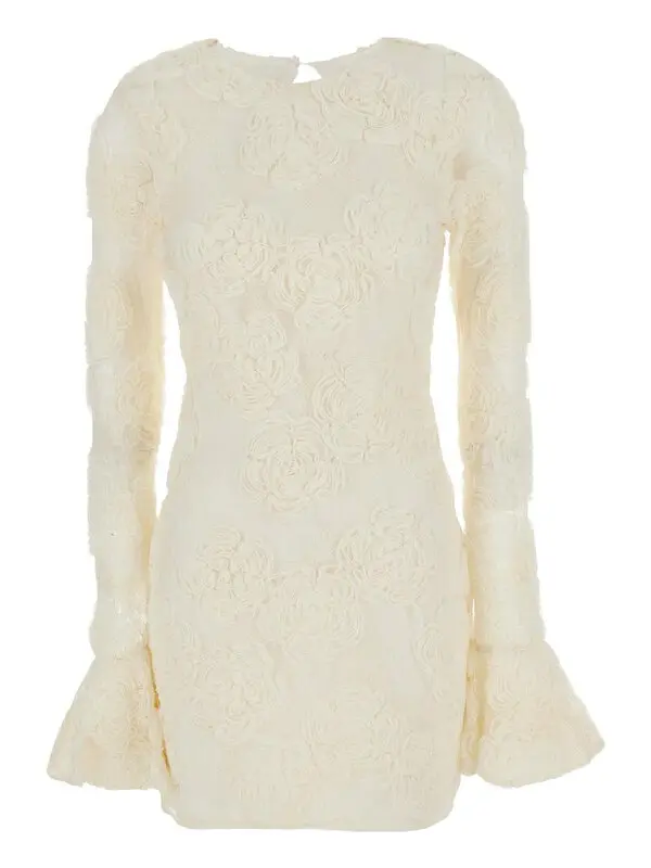 ROTATE BY BIRGER CHRISTENSEN White Mini Dress With Long Flared Sleeves And All-over Floral Embroidery In Tech Fabric For - Multicolor