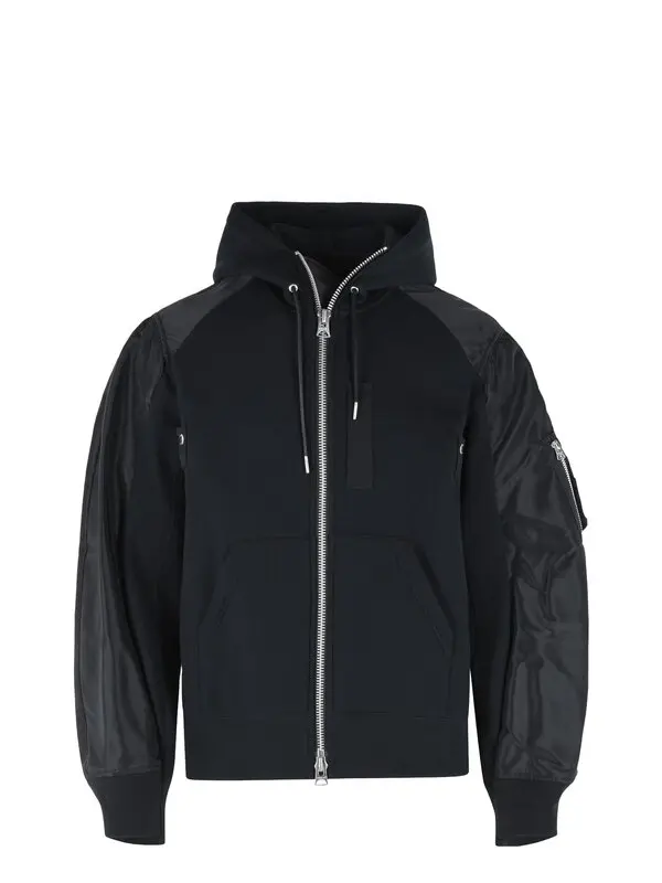 Sacai Cotton Blend Hooded Sweatshirt - Black