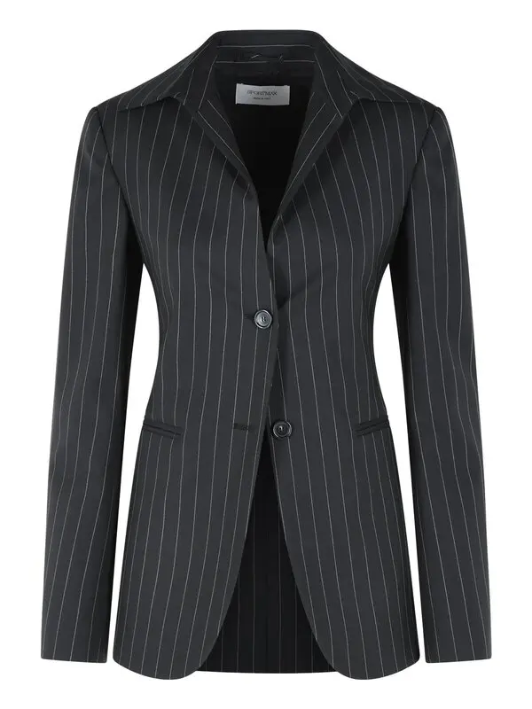 Sportmax Rive' Tight Blazer In Virgin Wool Blend - Black