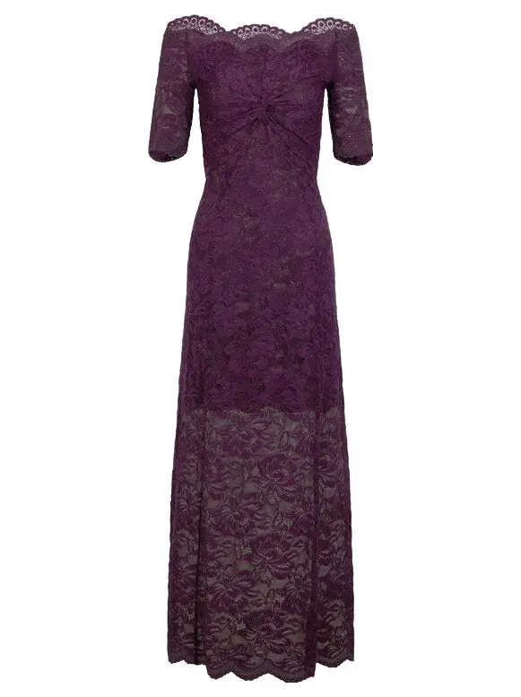 Rabanne Floral Lace Evening Dress - Purple