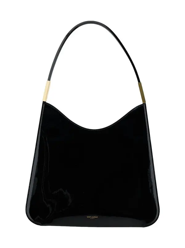Saint Laurent Sadie' Black Hobo Bag With Signature In Patent Leather - Multicolor