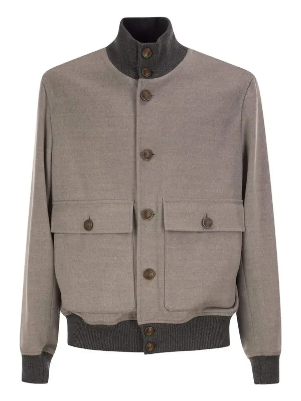 Brunello Cucinelli Virgin Wool Bomber Jacket With Cashmere Knit Details - Multicolor