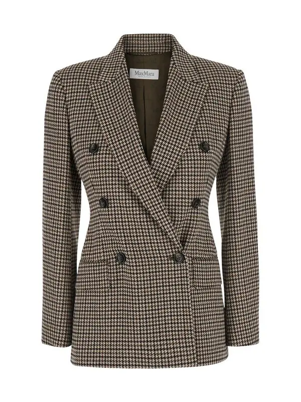 Max Mara Eccelso' Double-breasted Jacket With Peak Revers And All-over Houndstooth Motif In Wool Blend For - Multicolor