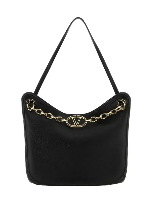 Valentino Garavani Leather Vlogo Moon Shopping Bag - Black