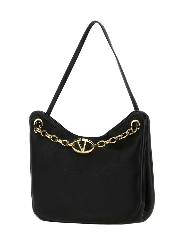 Valentino Garavani Leather Vlogo Moon Shopping Bag - Black