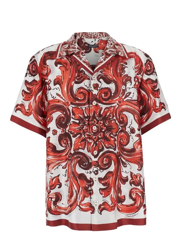Dolce & Gabbana Bowling Shirt With Cuban Collar And All-over Maiolica Print In Silk For - Multicolor