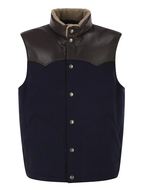 Brunello Cucinelli Wool Padded Gilet With Leather Trims And Shearling Collar - Multicolor
