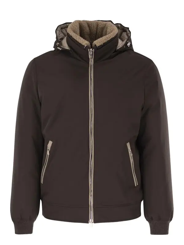 Brunello Cucinelli Padded Hooded Bomber Jacket With Shearling Details - Brown