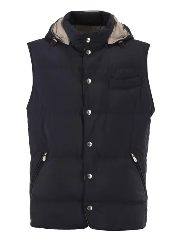 Brunello Cucinelli Padded Hooded Gilet - Blue