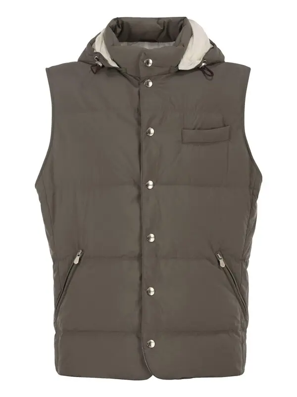 Brunello Cucinelli Padded Hooded Gilet In Technical Fabric - Multicolor