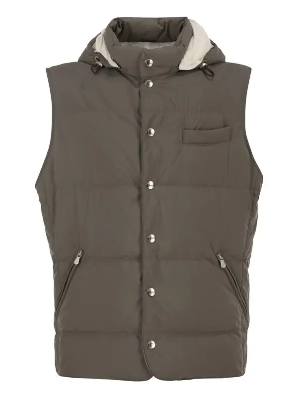 Brunello Cucinelli Padded Hooded Gilet In Technical Fabric - Multicolor