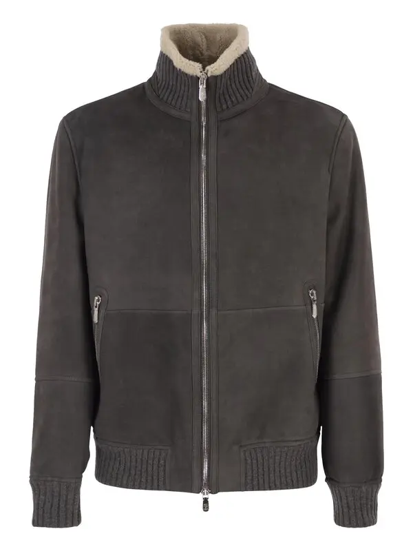 Brunello Cucinelli Shearling Aviator Jacket With Cashmere Knit Details - Multicolor