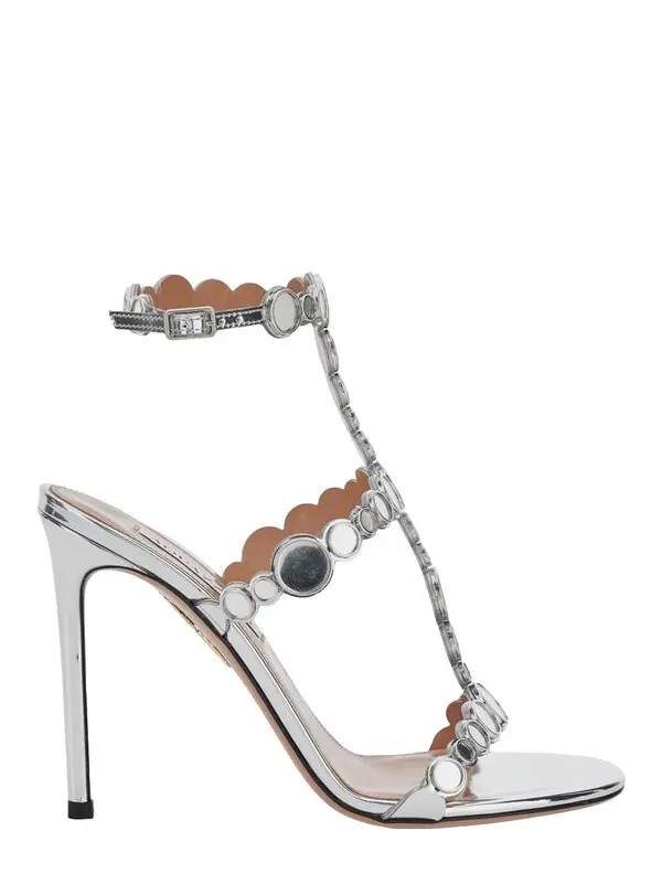 AQUAZZURA Afterglow' Metallic Sandals With Adjustable Straps And High Stiletto Heel In Leather For - Multicolor