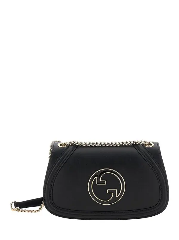 Gucci Blondie Small' Handbag With Metallic Gg Crossover On The Front And Chain Shoulder Strap In Leather - Black