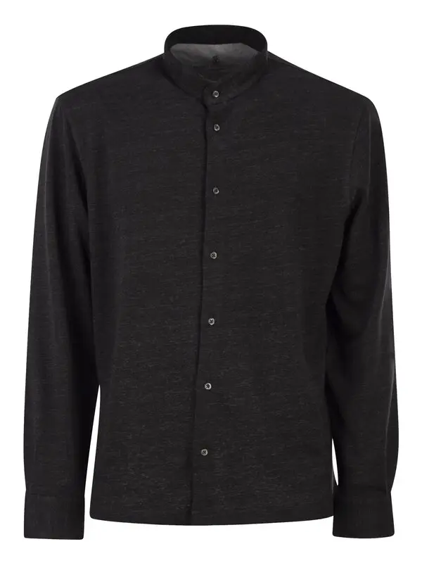 Brunello Cucinelli Linen And Cotton Shirt With Band Collar - Multicolor