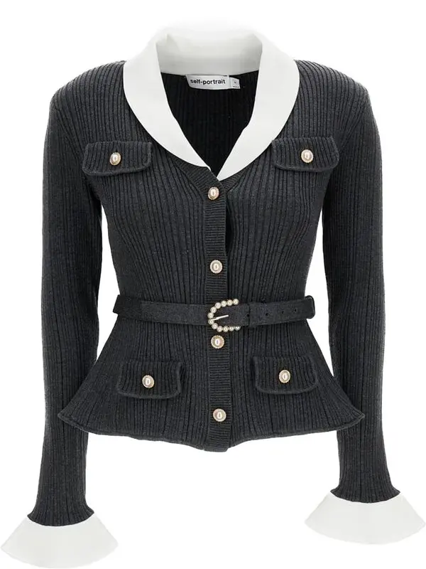 SELF-PORTRAIT Ribbed Knit Cardigan - Multicolor